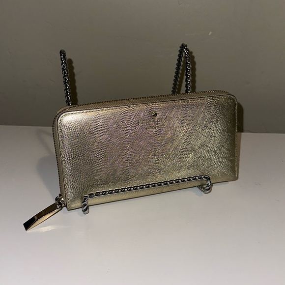 kate spade | Bags | Kate Spade Gold Continental Zip Around Wallet Euc ...
